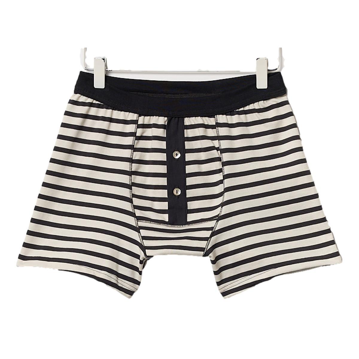 Merz b. Schwanen Button Fly Boxer - Striped Charcoal Nature | Garmentory