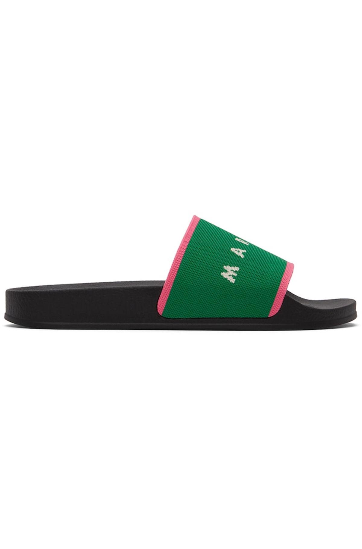 Marni Logo Pool Slides - Black/Green | Garmentory