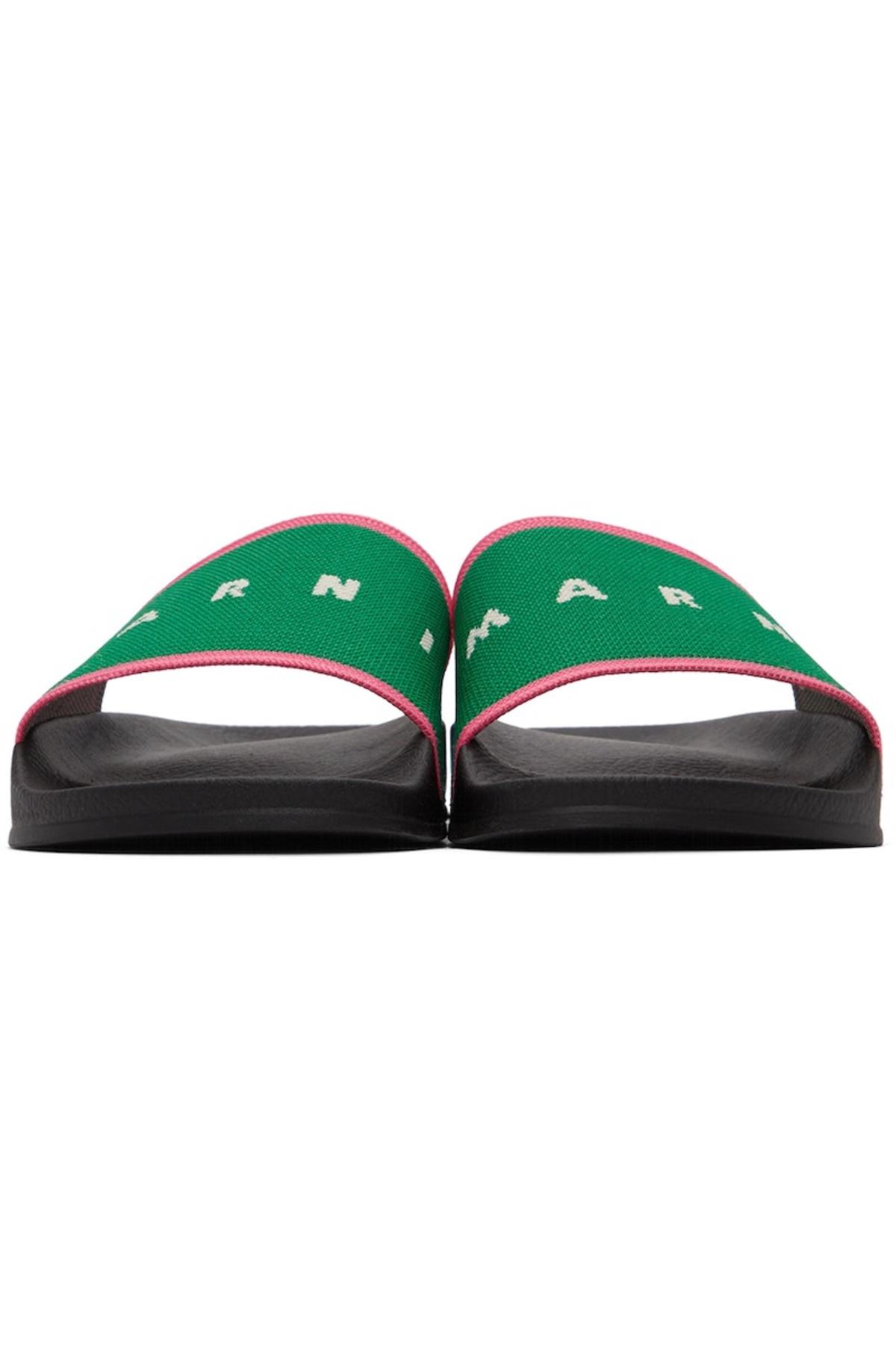 Marni Logo Pool Slides - Black/Green | Garmentory