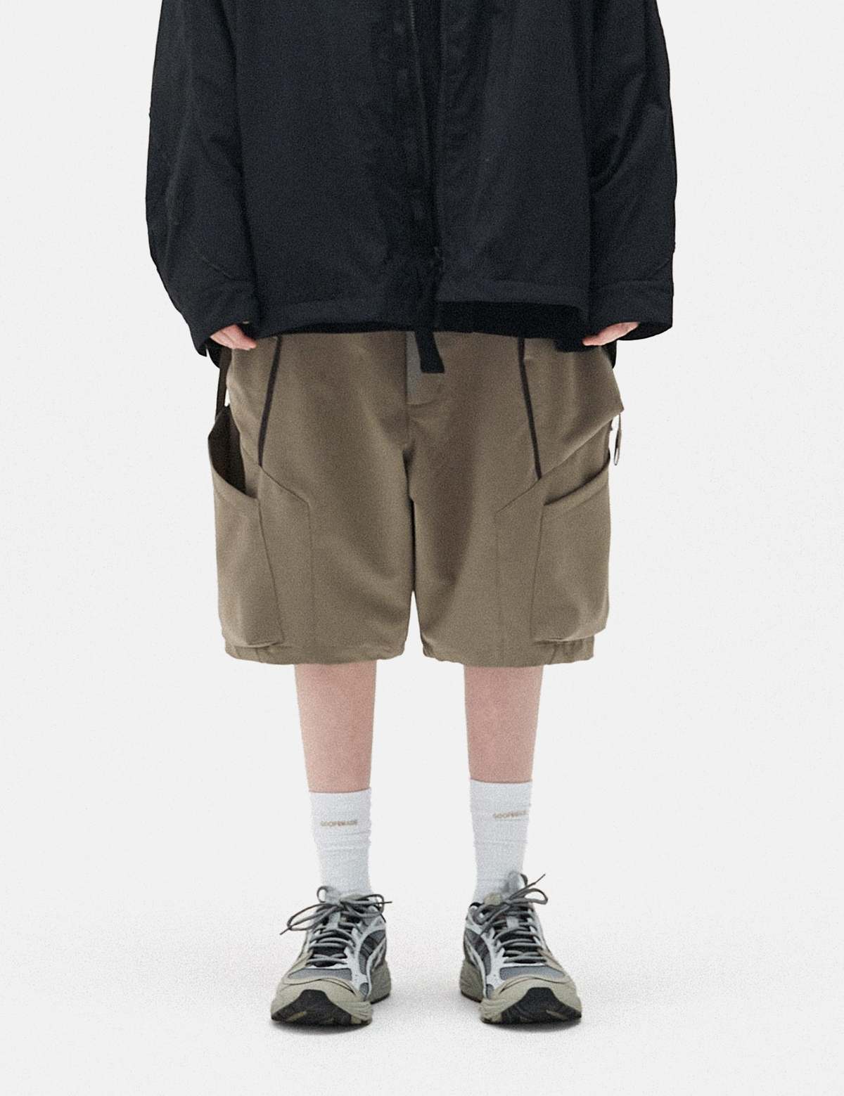 GOOPiMADE MWS-01 Hydrodynamics Utility Zip-Shorts - Ochre Green | Garmentory