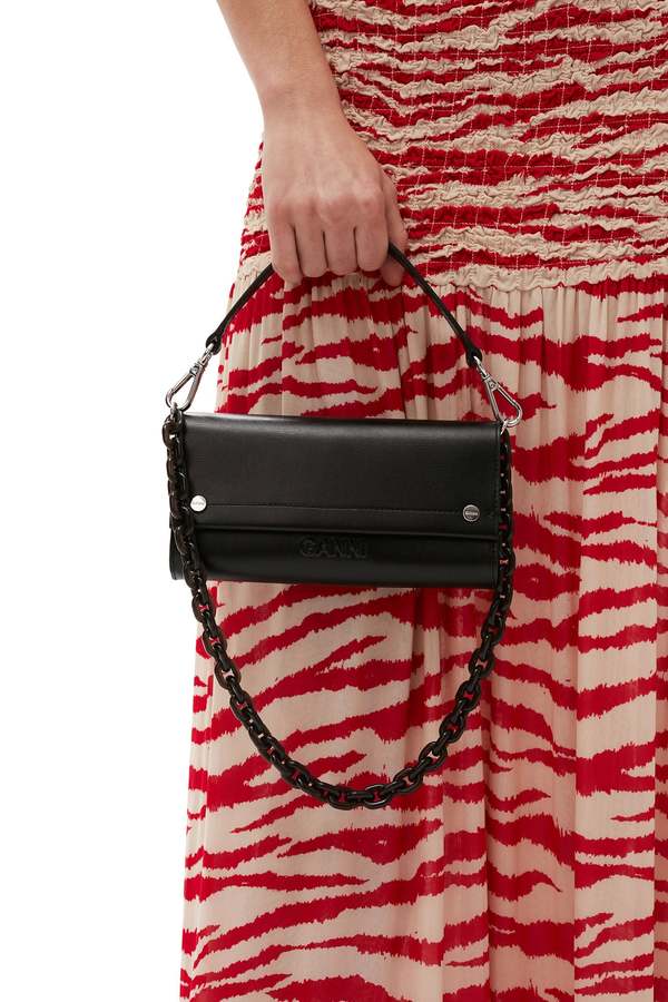 Ganni Banner Envelope Chain Wallet - Black | Garmentory