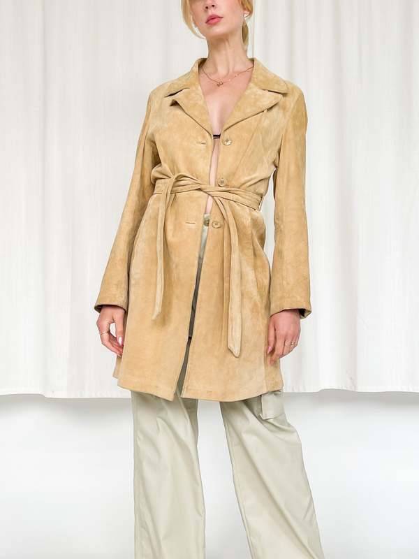 Suede Leather Wrap Jacket - Camel | Garmentory