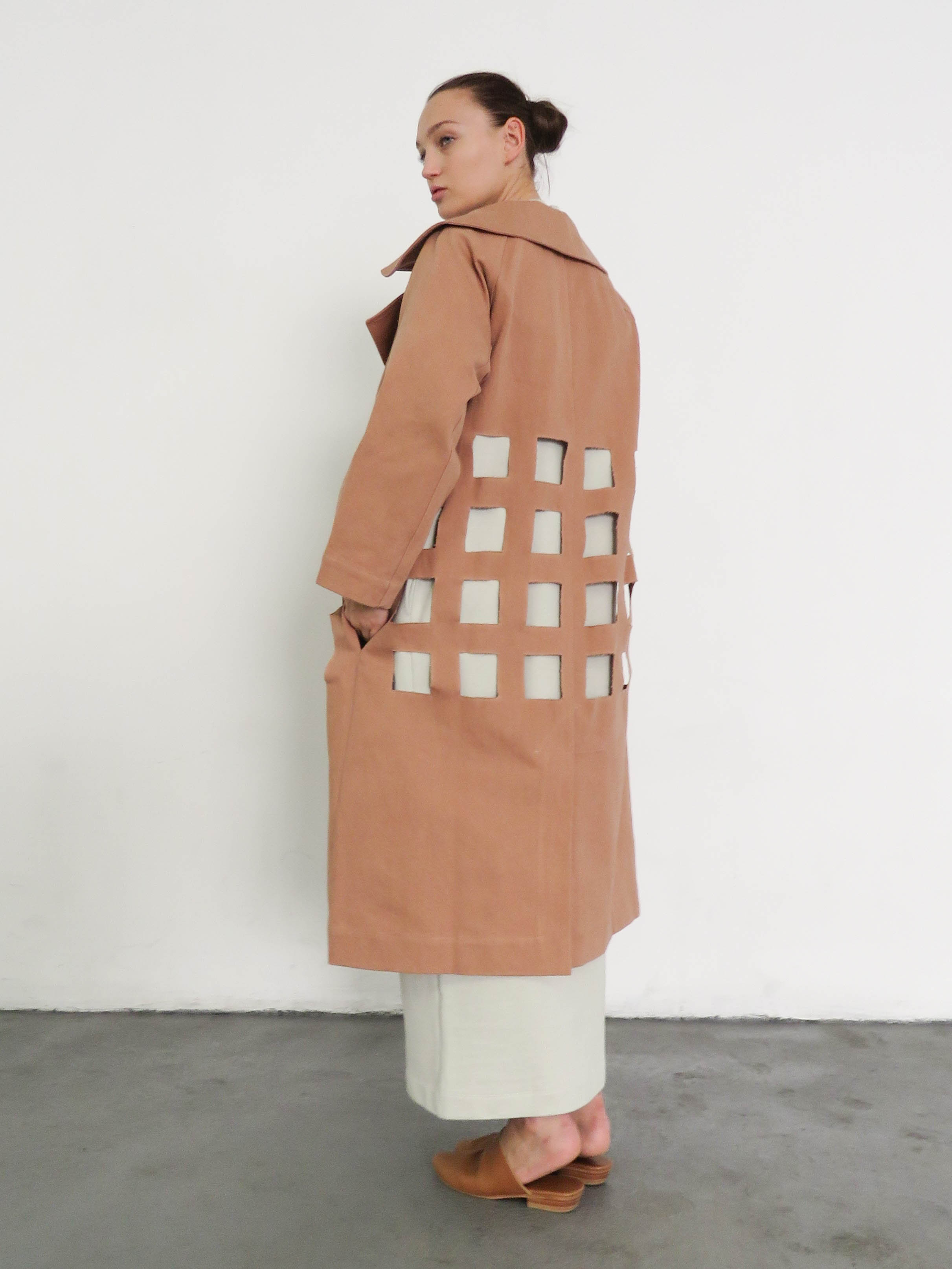 NANCY STELLA SOTO DENIM CUTOUT TRENCH COAT - BARE | Garmentory