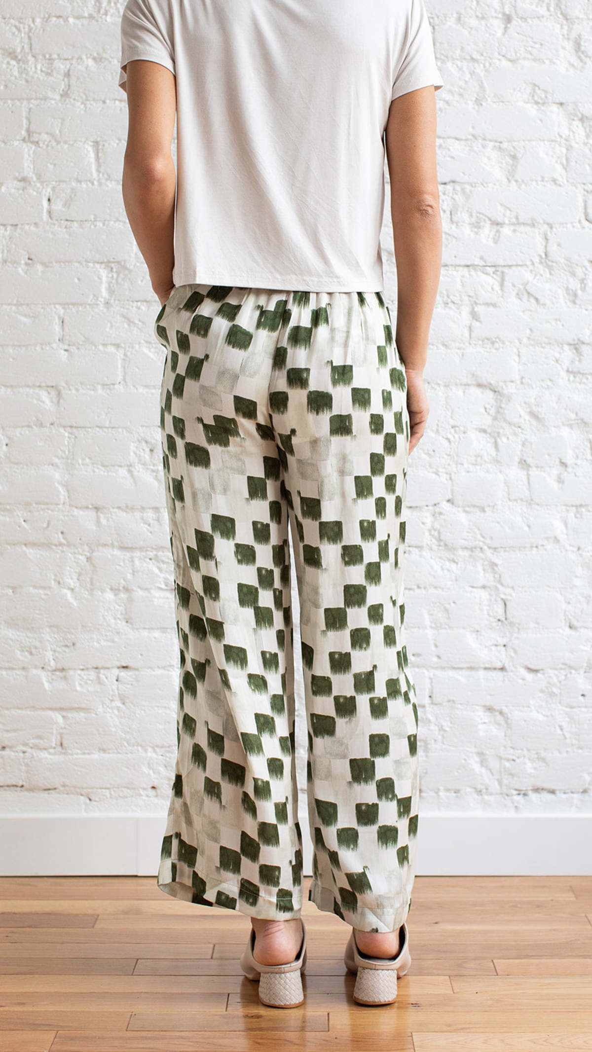 Grade & Gather Foliage Satin Checker Pant - Foliage | Garmentory