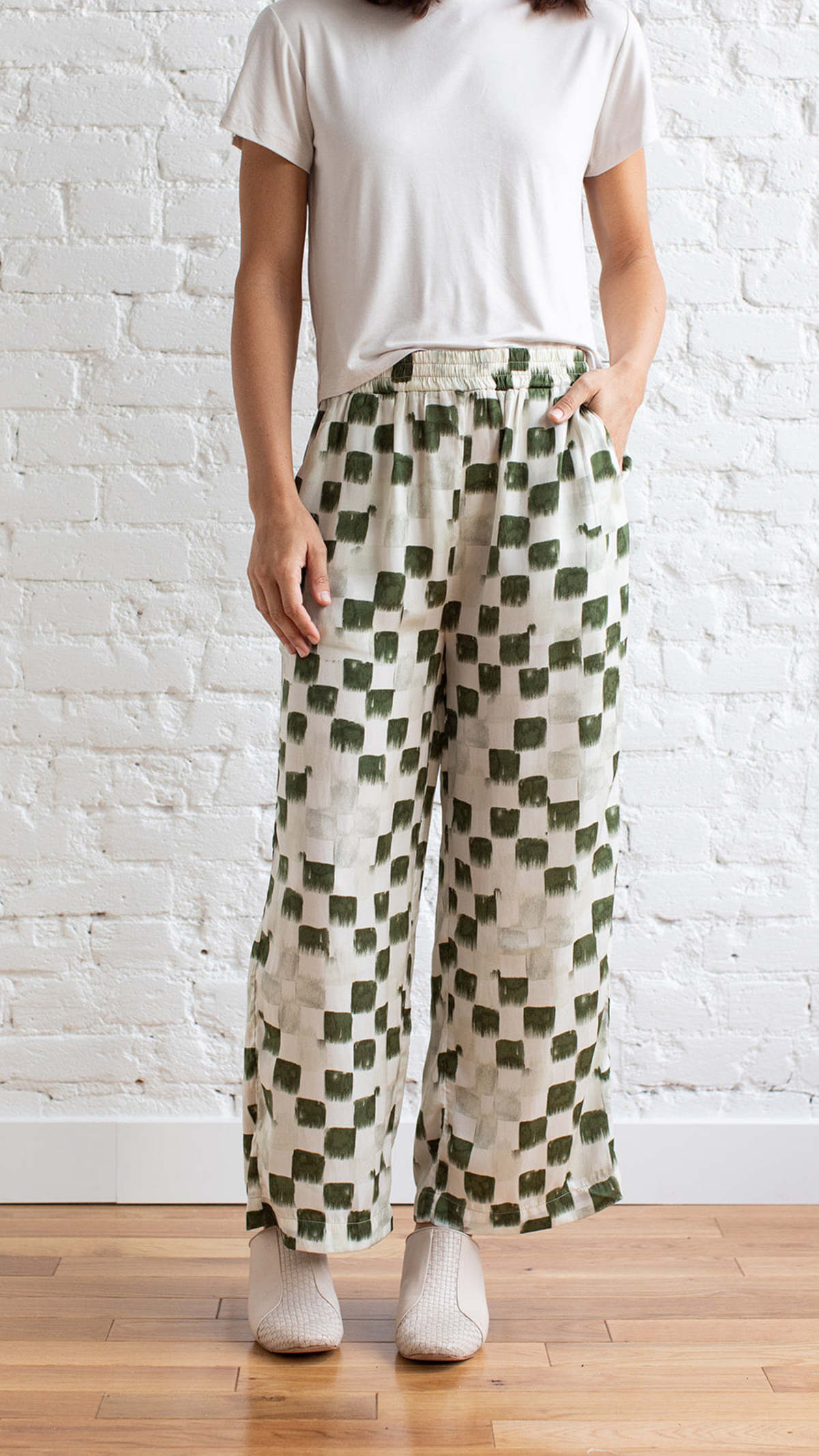 Grade & Gather Foliage Satin Checker Pant - Foliage | Garmentory