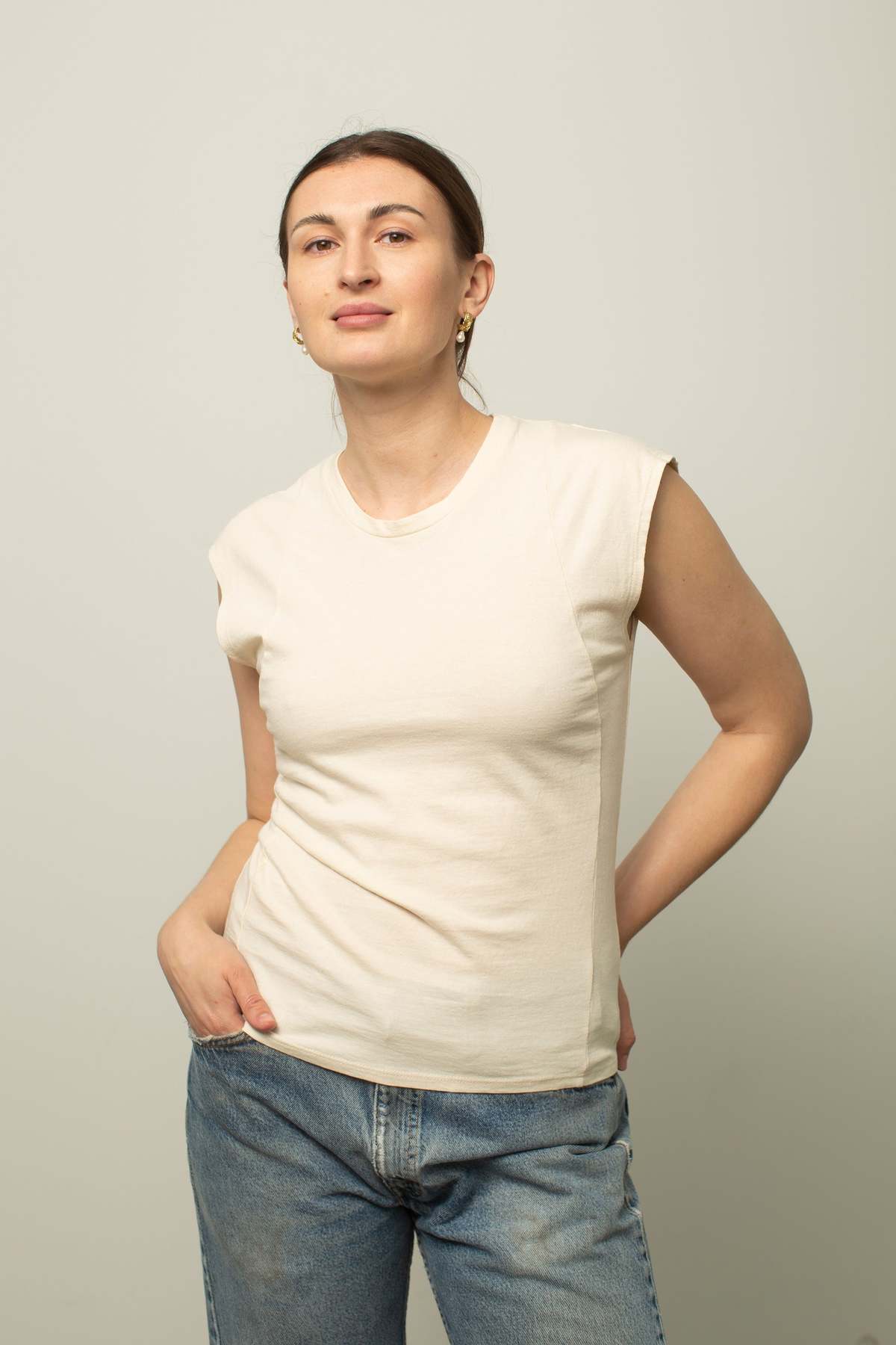 Atelier Delphine Muscle Tee - Angora/Black | Garmentory