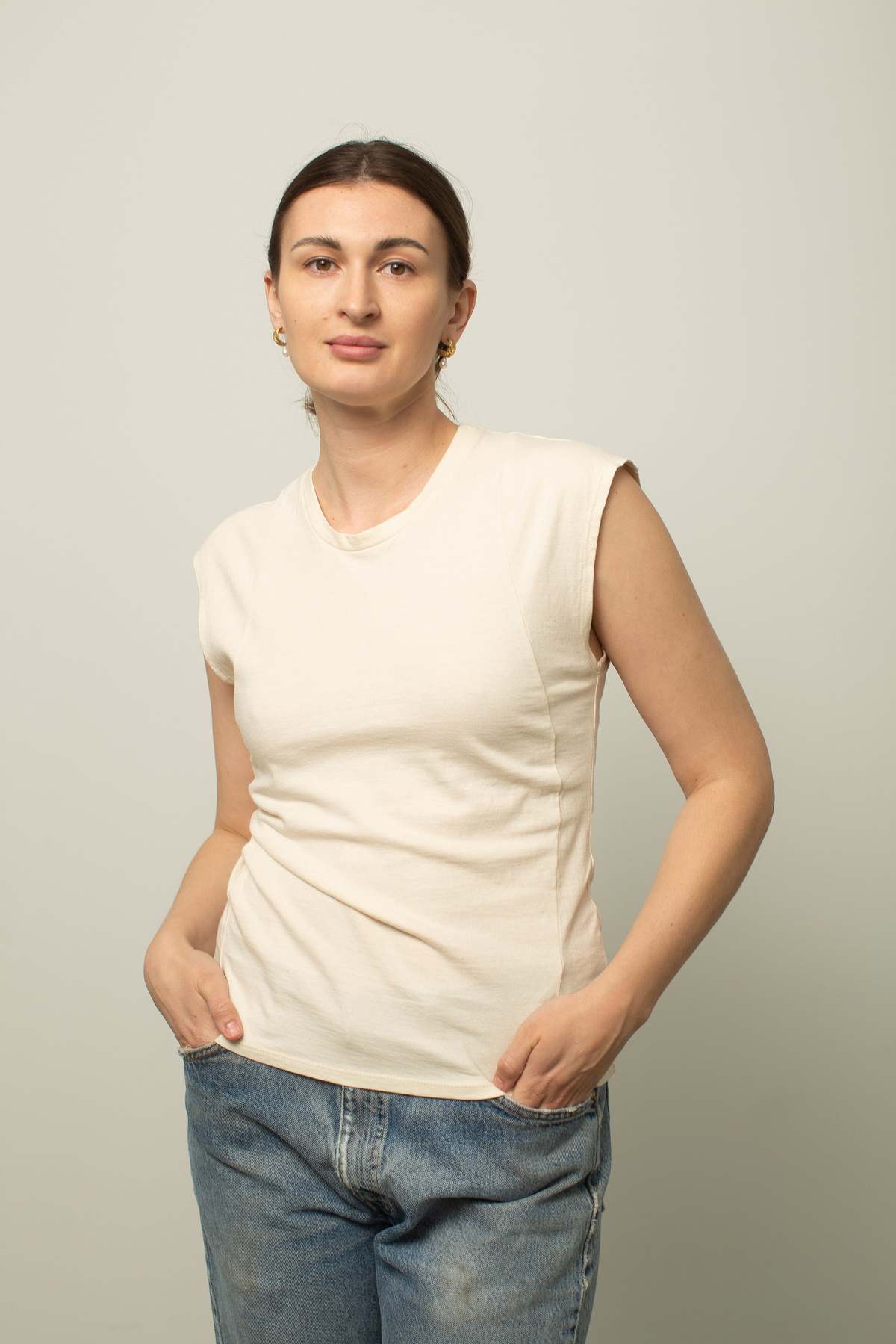 Atelier Delphine Muscle Tee - Angora/Black | Garmentory