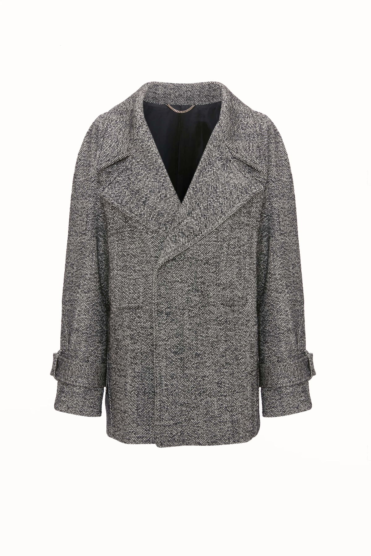 Victoria Beckham Herringbone Tweed Oversized Peacoat - Black/White ...