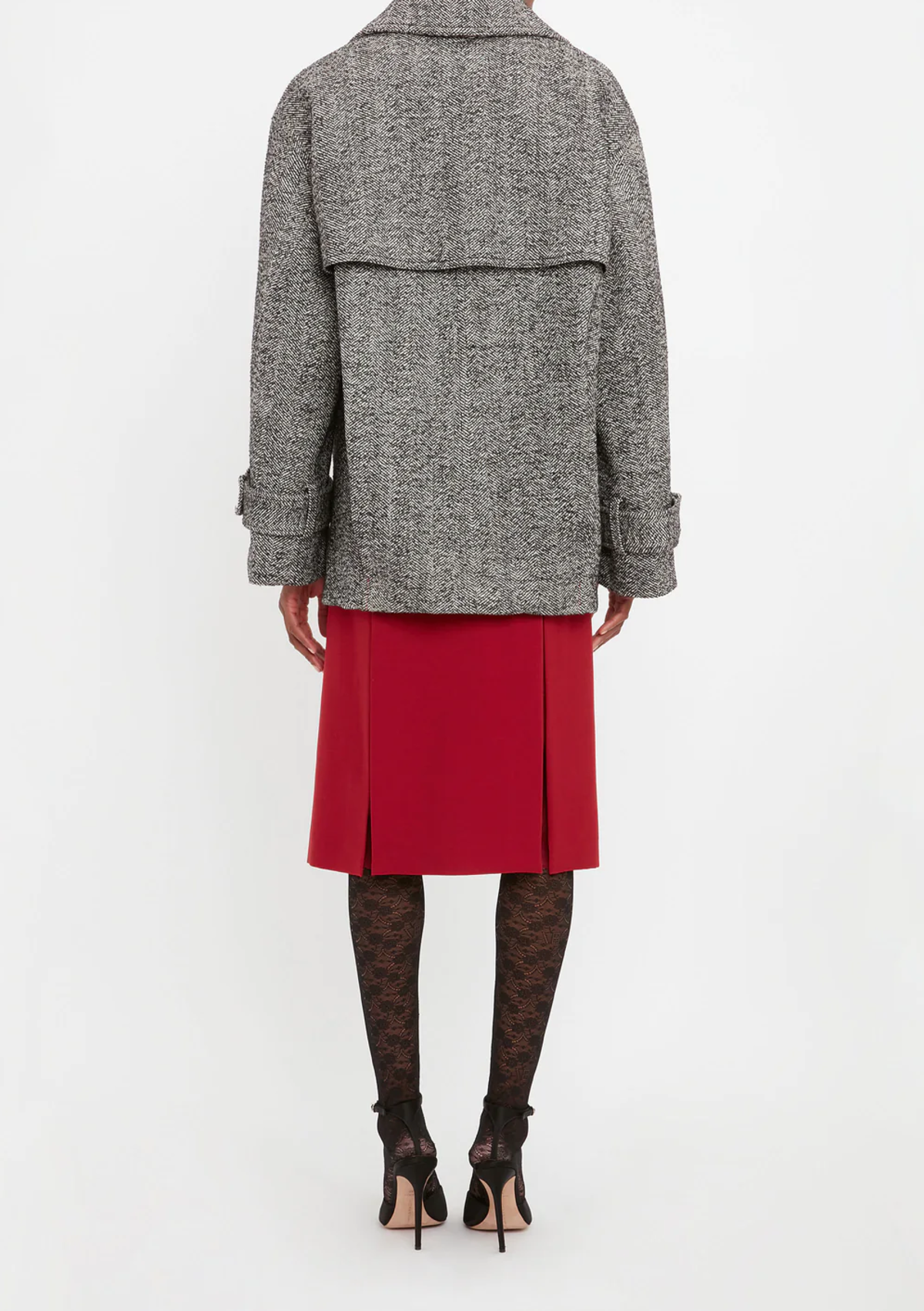 Victoria Beckham Herringbone Tweed Oversized Peacoat Blackwhite Garmentory
