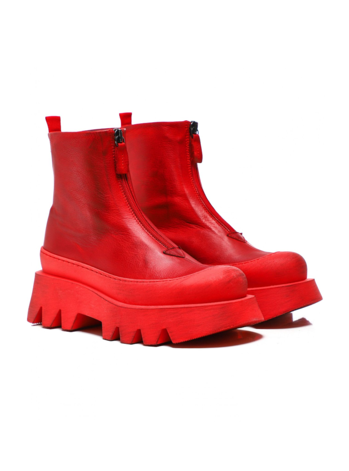 Chunky Front Zip Boot in Red by Lofina | Garmentory