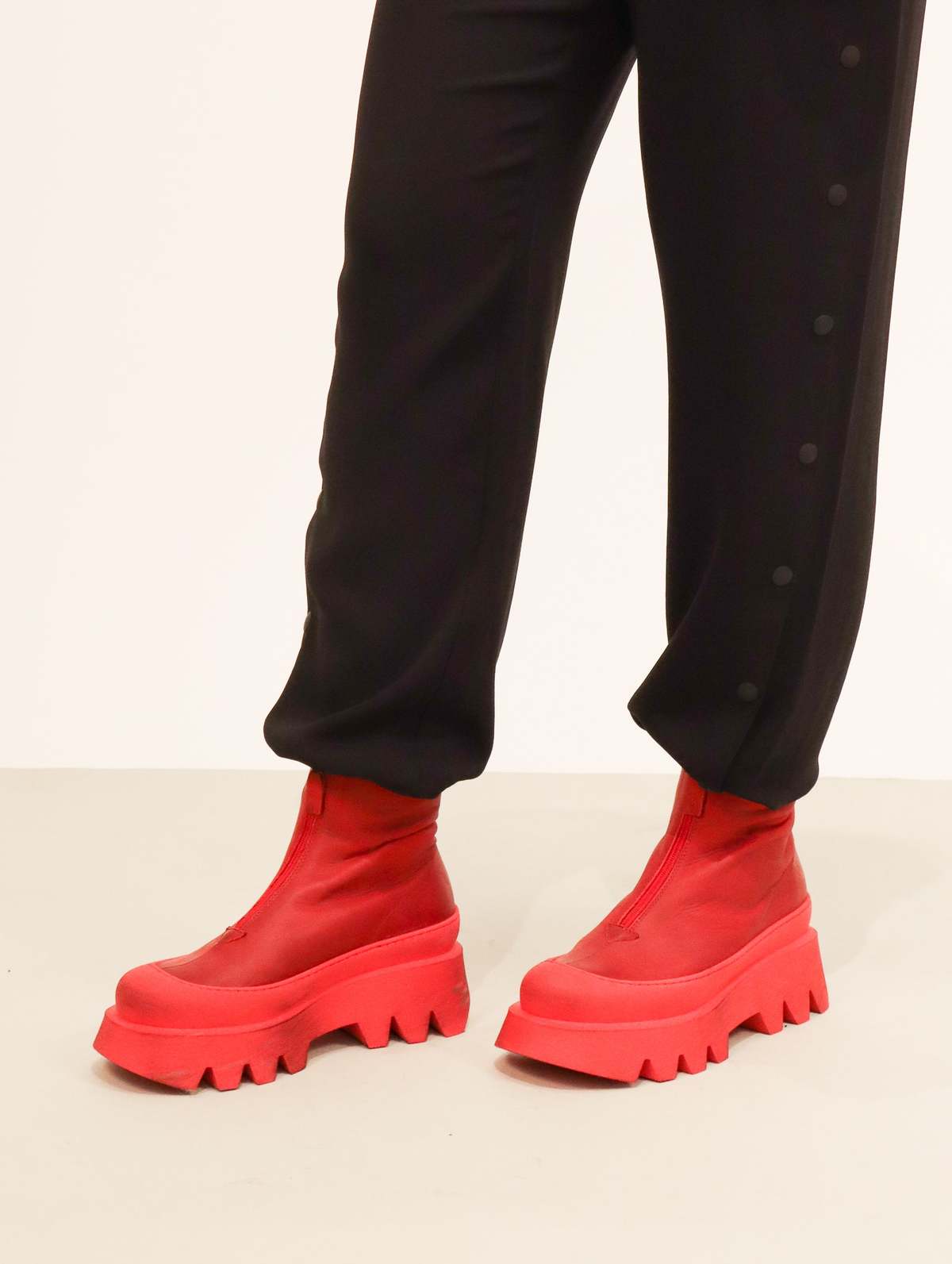 Chunky Front Zip Boot in Red by Lofina | Garmentory