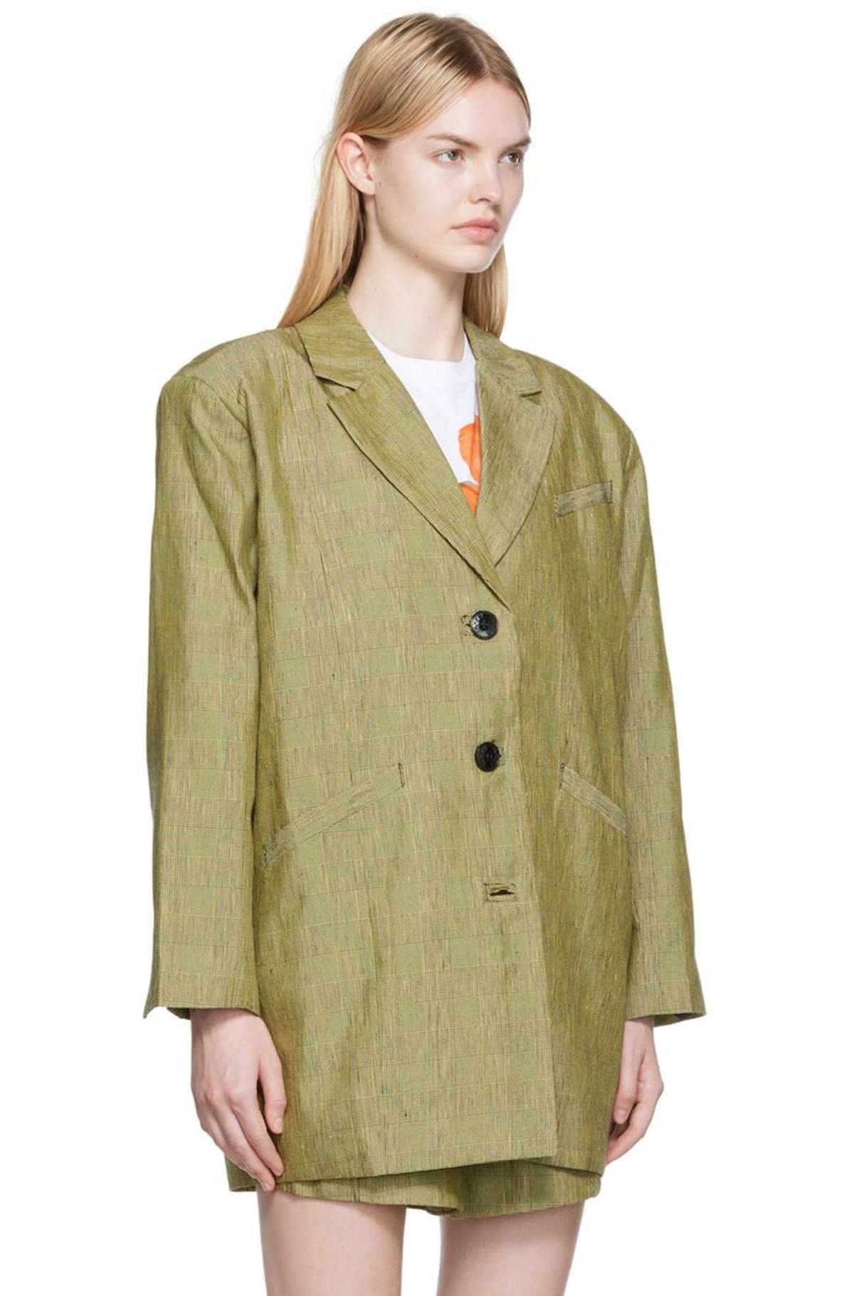 Ganni Yellow Linen Blazer - Gold Fusion Check | Garmentory