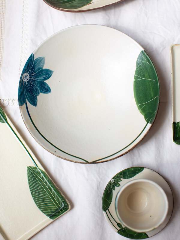 Otani Pottery Studio Painted Blue Lotus Round Plate by Momoko Otani ...