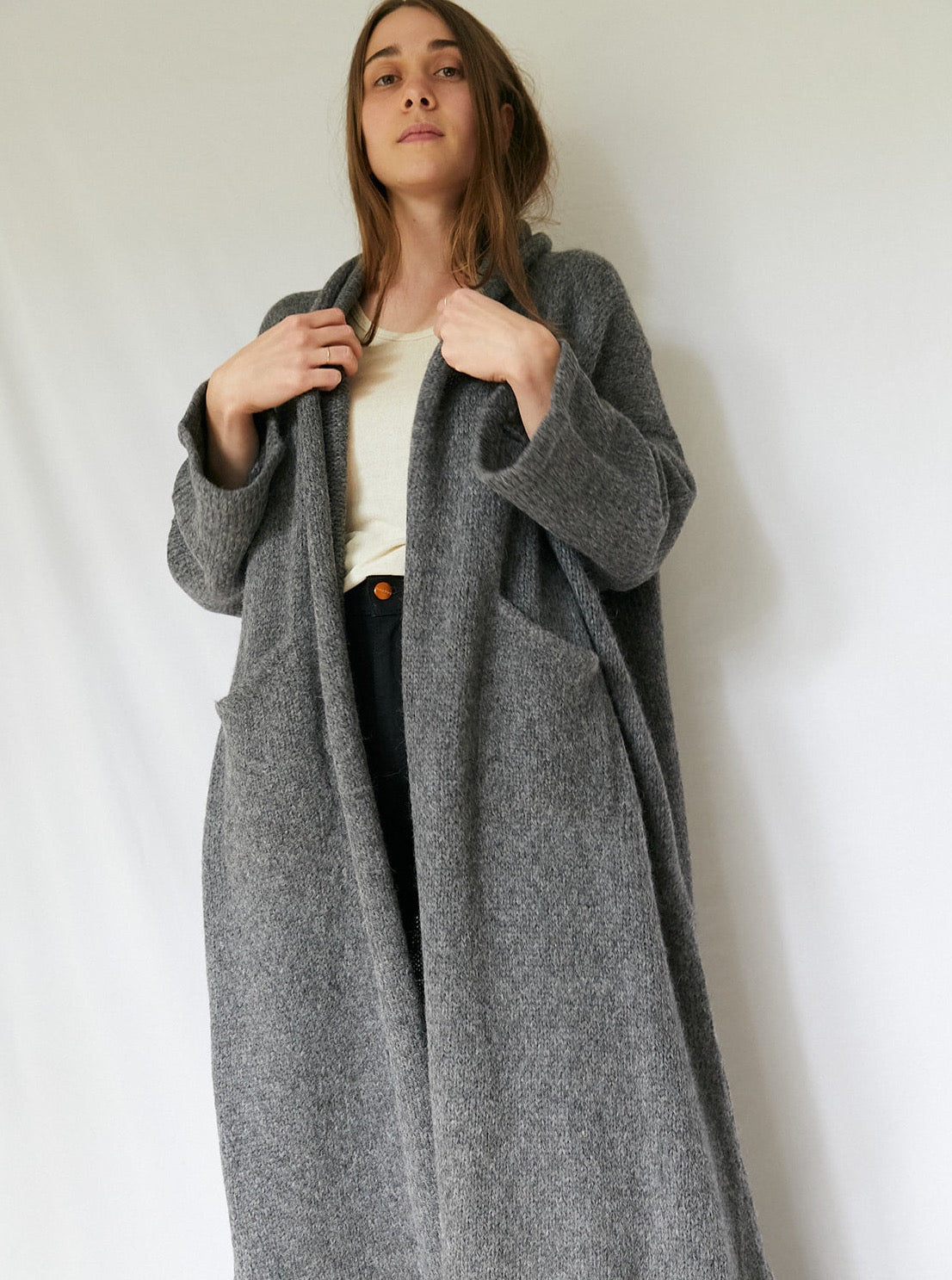 Atelier Delphine Alpaca Extra Long Haori Coat - Charcoal | Garmentory