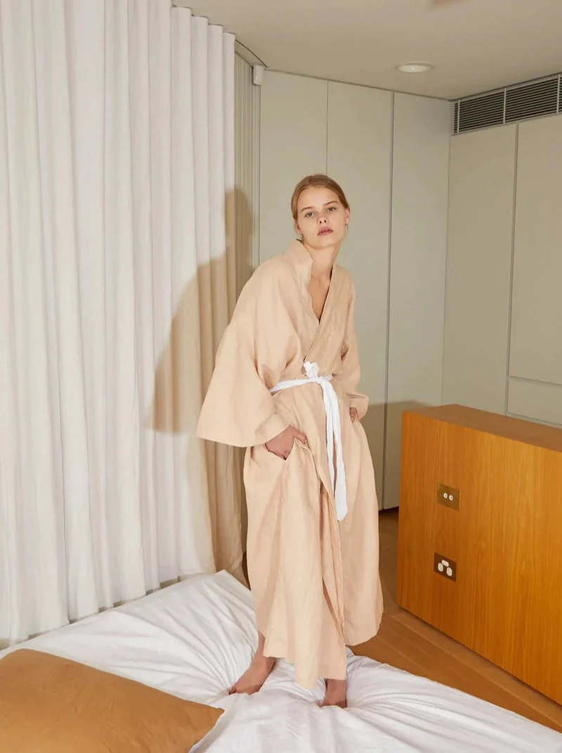 Deiji Studios The 02 Robe - Blush with White Tie | Garmentory