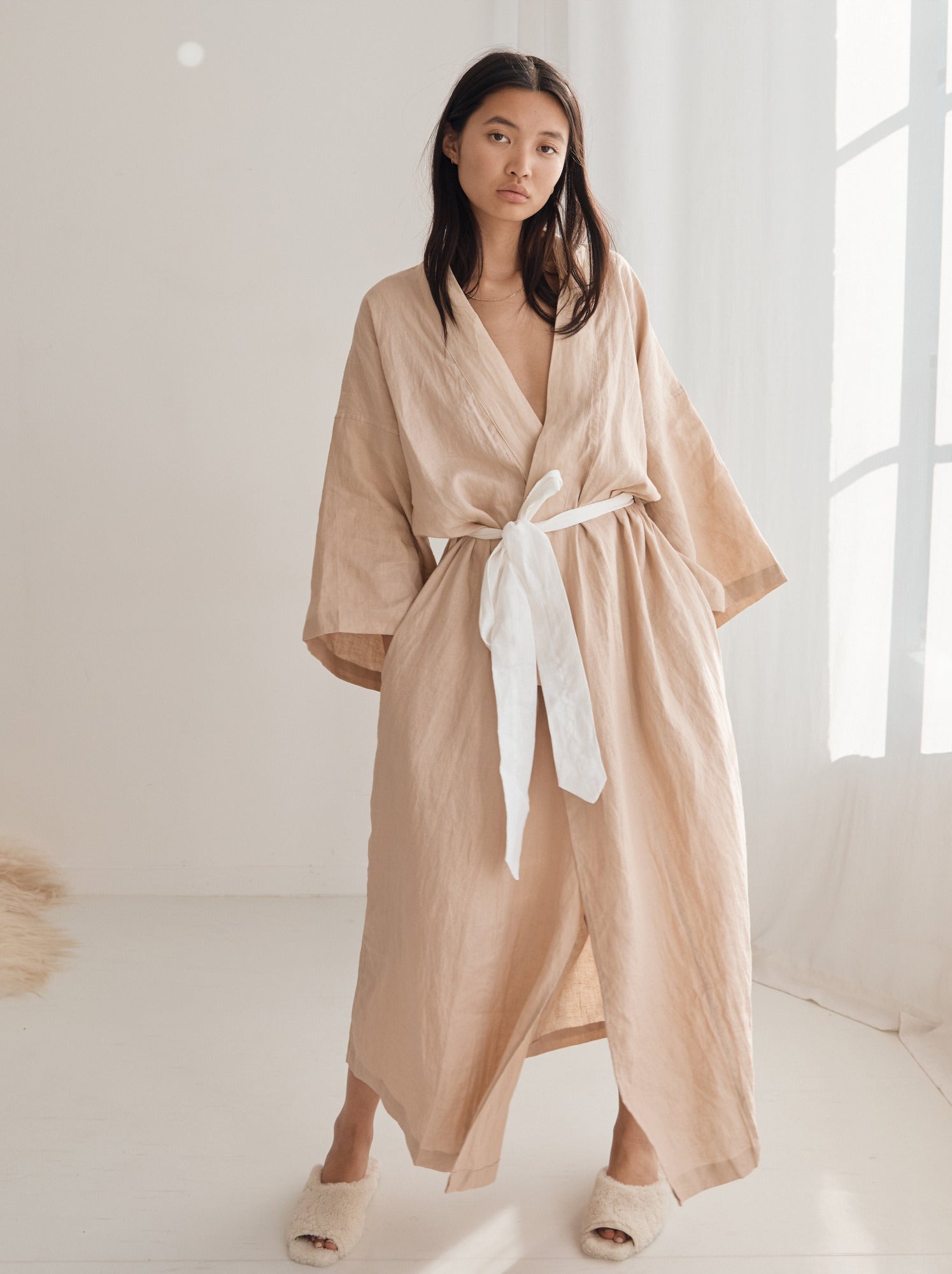 Deiji Studios The 02 Robe - Blush with White Tie | Garmentory