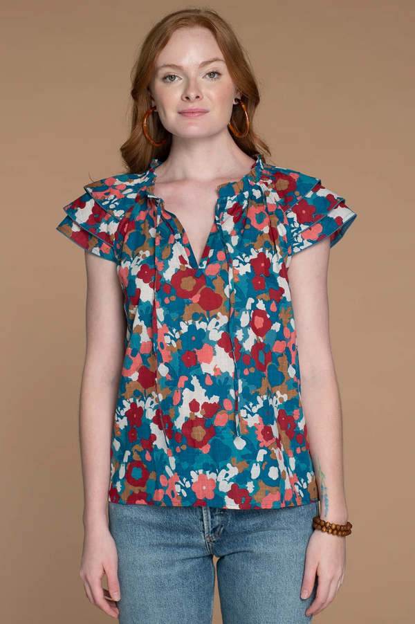Olivia James The Label Astrid Blouse - Abstract Florals | Garmentory
