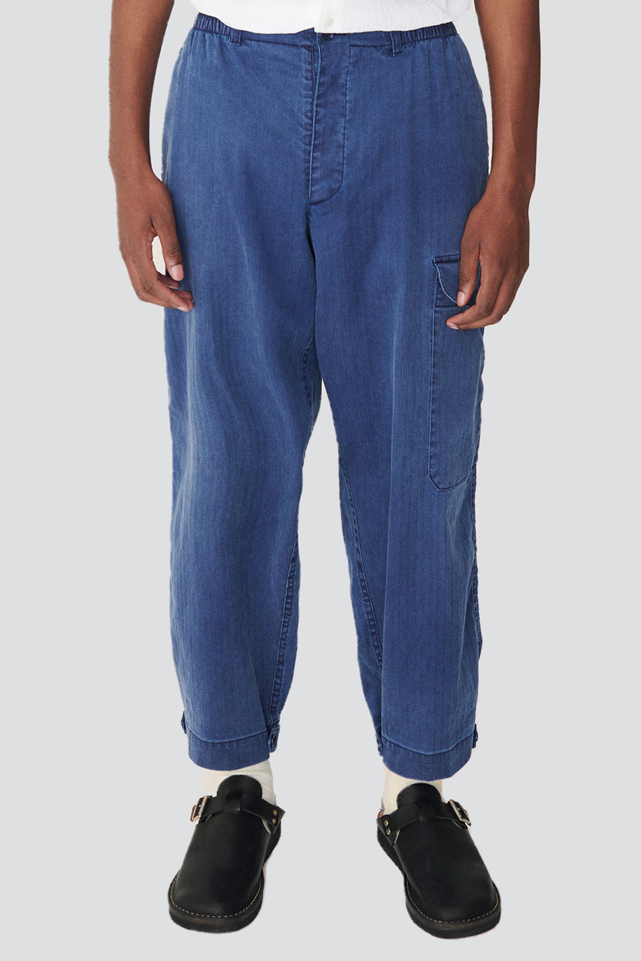 YMC Battle Washed Herringbone Twill Trouser - Blue | Garmentory
