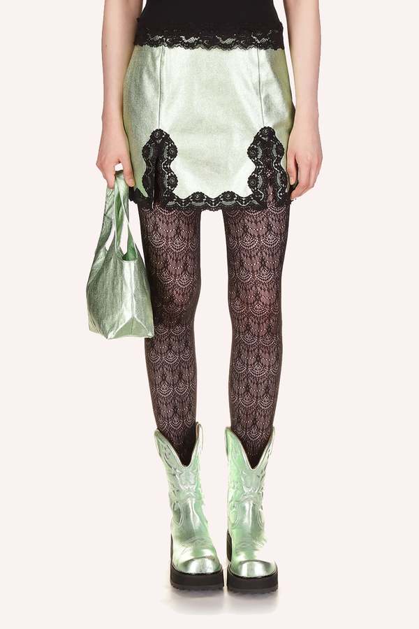 Anna Sui Metallic Leather Mini Skirt - Peppermint | Garmentory