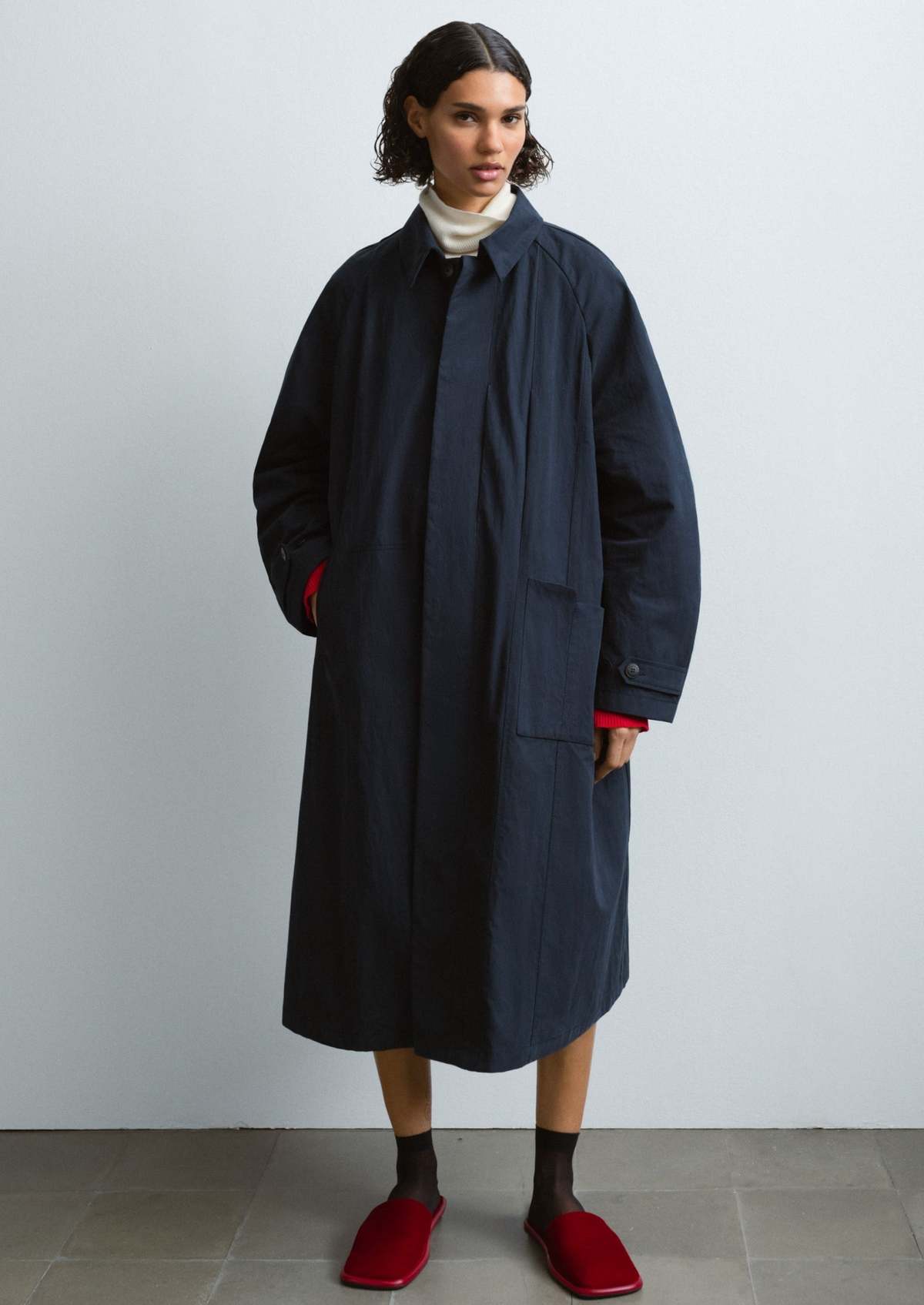 Cordera Asymmetrical Pocket Trench - Navy | Garmentory