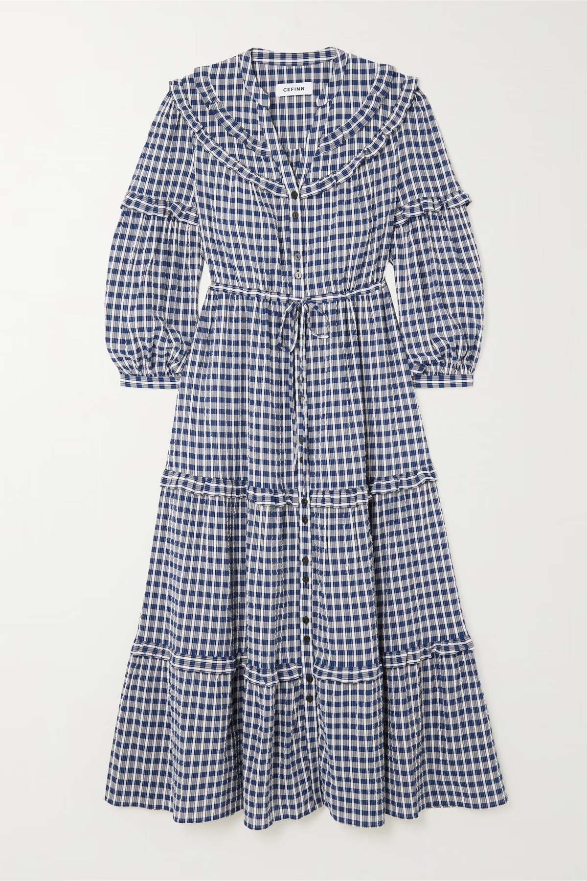 Cefinn Suki Ruffled Seersucker Midi Dress | Garmentory