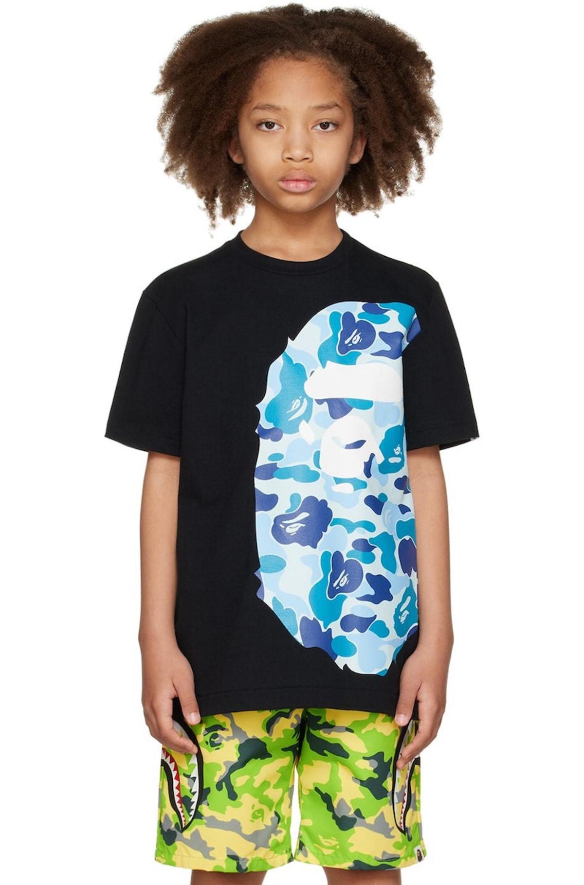 Kids Bape ABC Camo Side Big Ape Head T-Shirt - Black | Garmentory