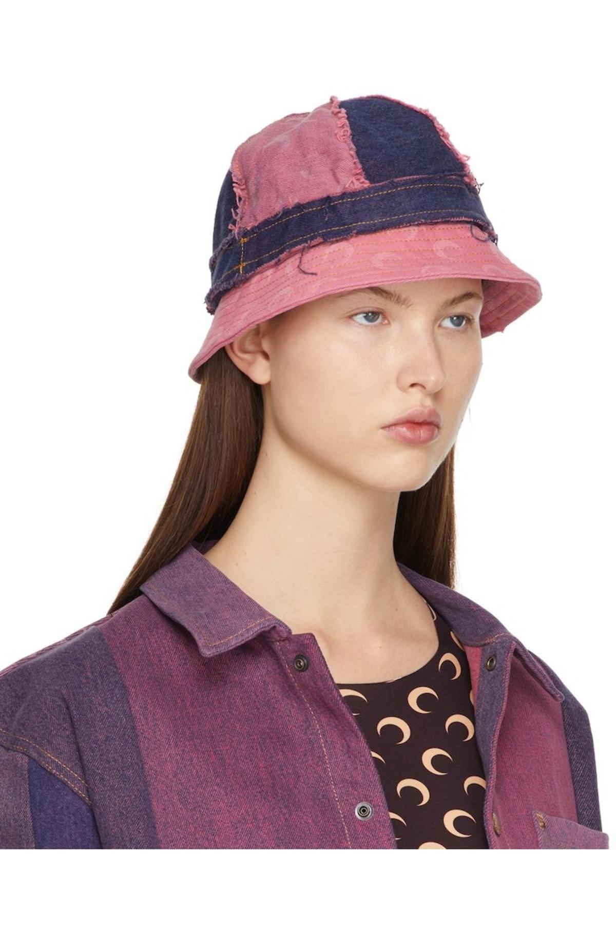 MARINE SERRE Moon Denim Paneled Bell Bucket Hat - Fuschia | Garmentory