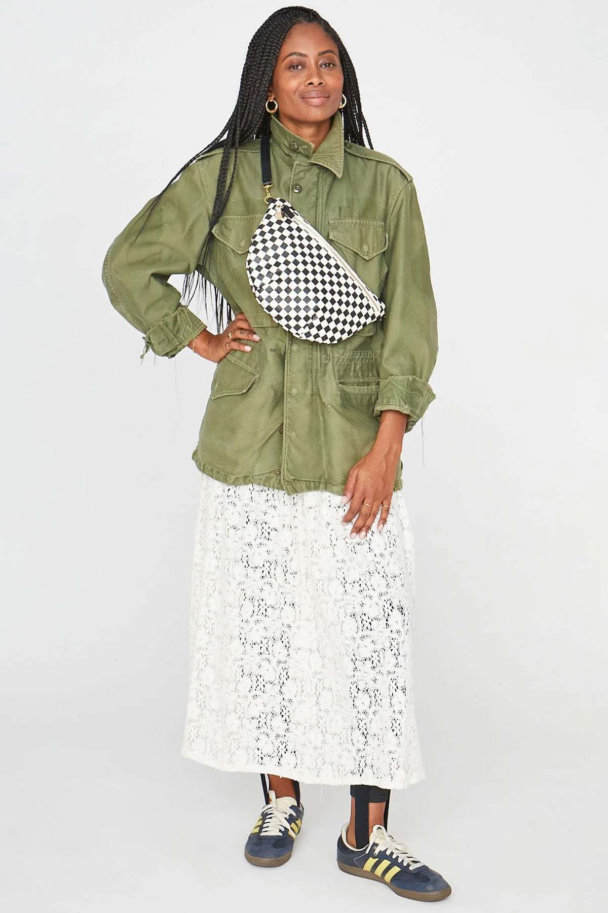 Clare V. Grande Fanny - Cream Chantal White/Black Checkers | Garmentory