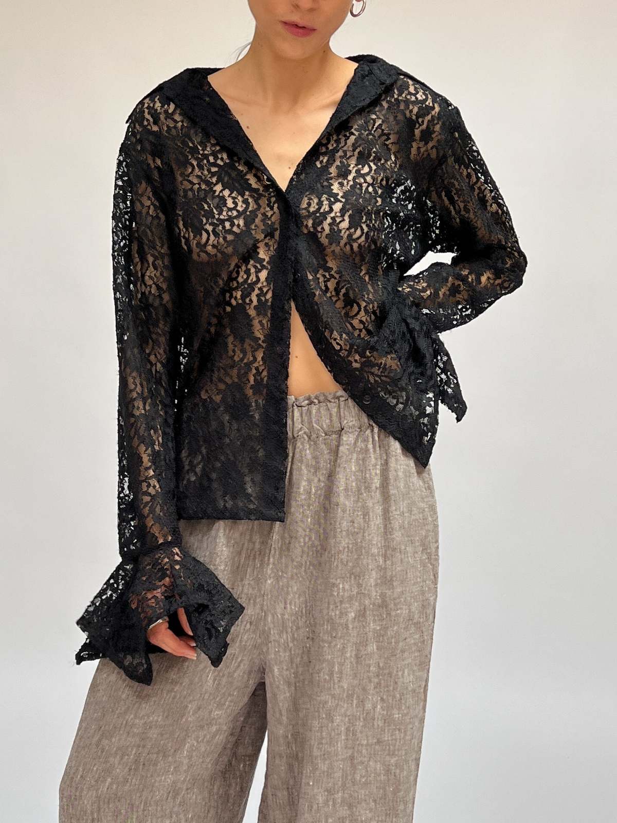Lace Button Up - Black | Garmentory