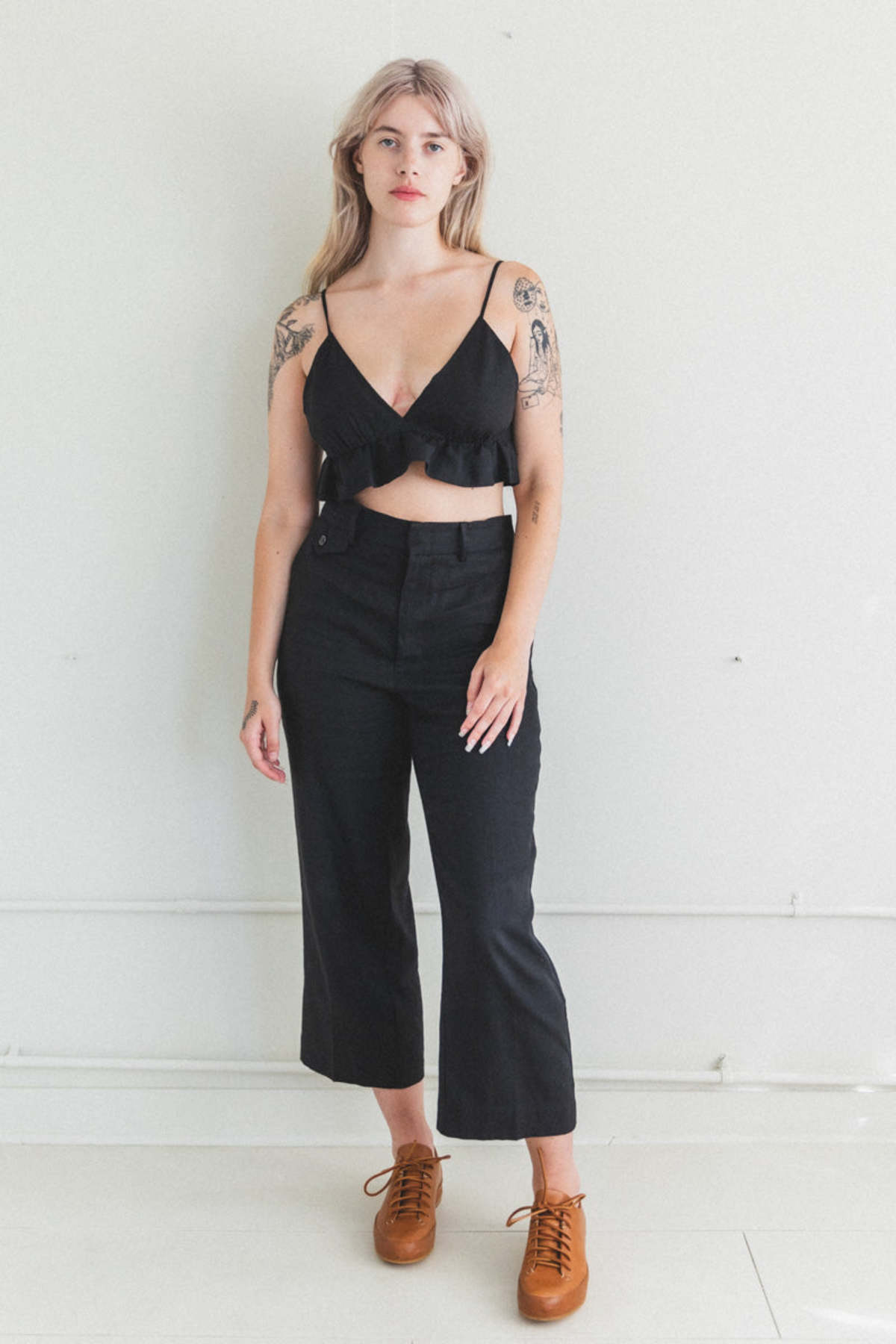 Caron Callahan RENEE BRALETTE - BLACK COTTON LINEN | Garmentory