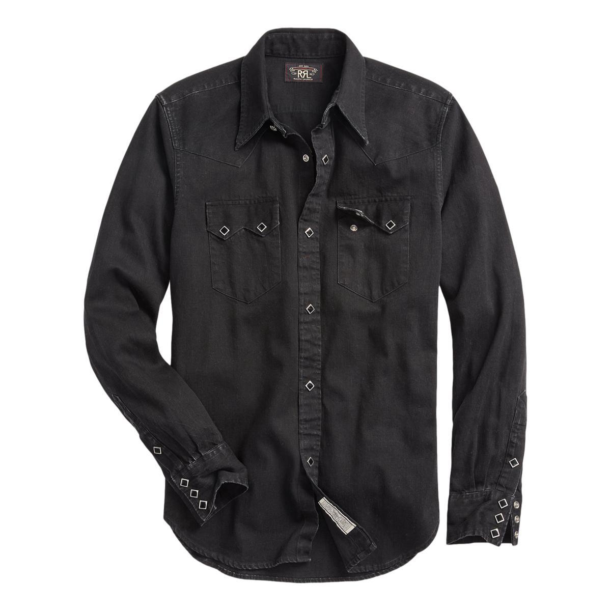 RRL Slim Fit Denim Western Shirt - Black | Garmentory