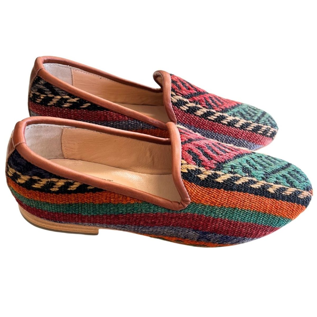 Ocelot Market Turkish Kilim Loafers - Aqua/Pink Pattern | Garmentory