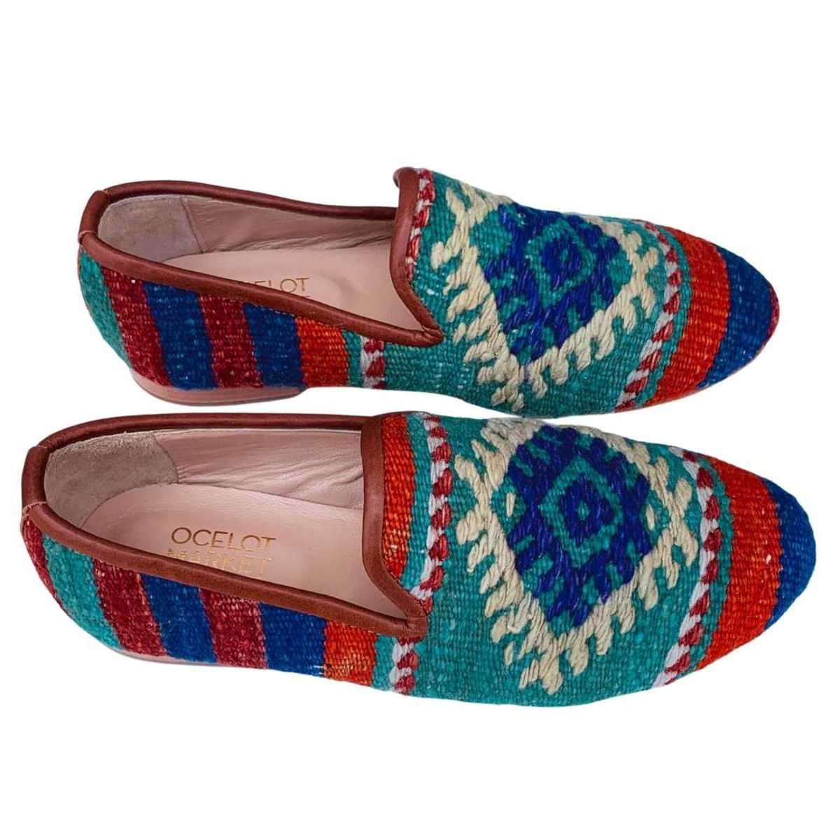 Ocelot Market Turkish Kilim Loafers - Teal/Pattern | Garmentory