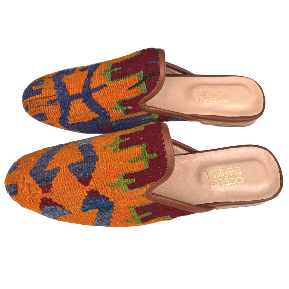 Ocelot Market Turkish Kilim Mule - Orange/Accent Colors | Garmentory
