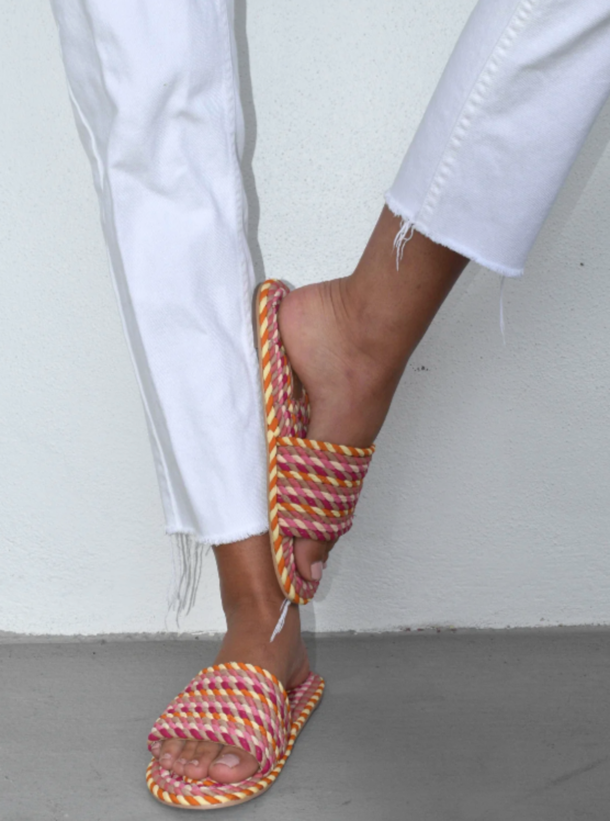 Salt + Umber. Sunny Vegan Rope Slides - Pink/Orange | Garmentory