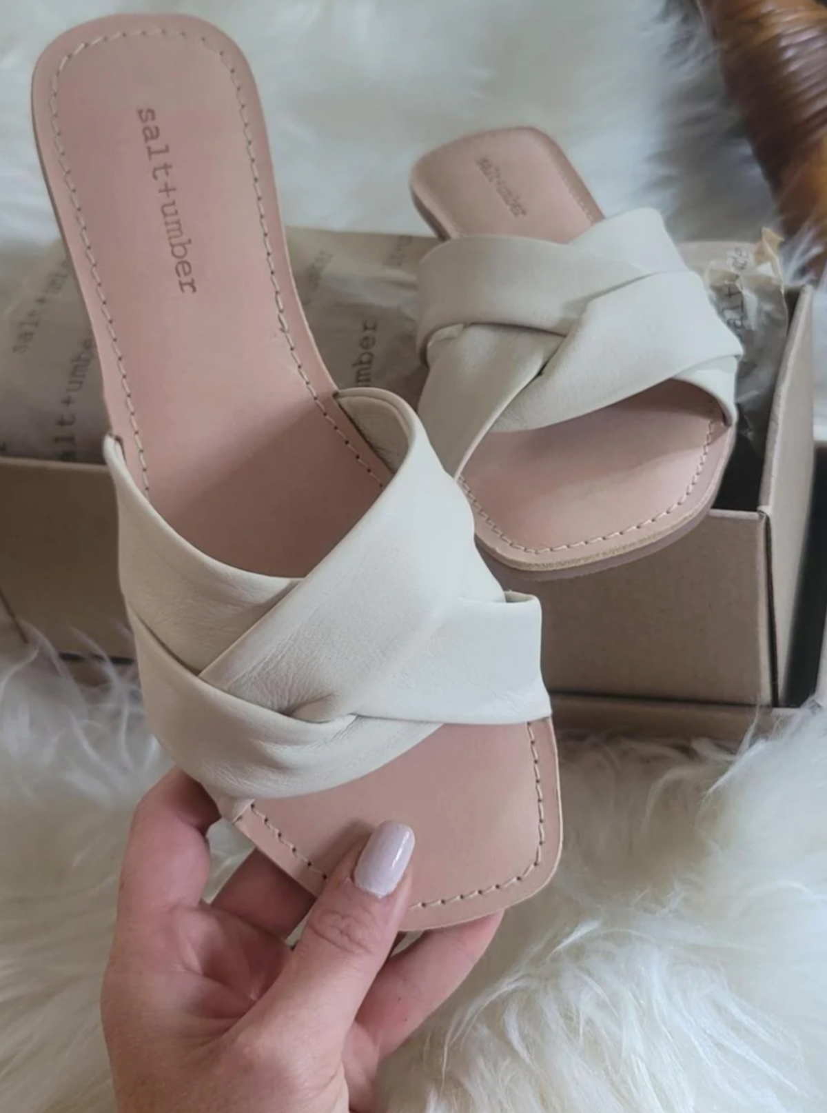 Salt + Umber Soft Braided Comfort Slides - Ivory | Garmentory