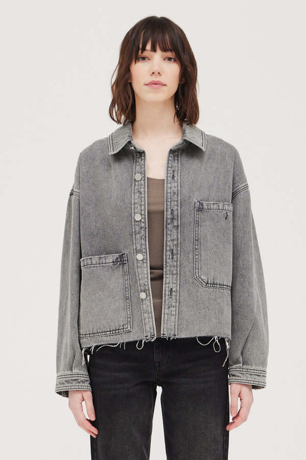 Grade & Gather Washed Denim Jacket - Washed Black | Garmentory