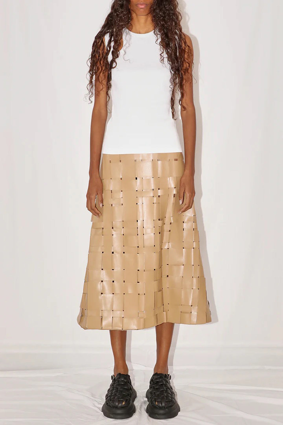 A.W.A.K.E. MODE Weaved Eco Vegan Leather Skirt - Beige | Garmentory