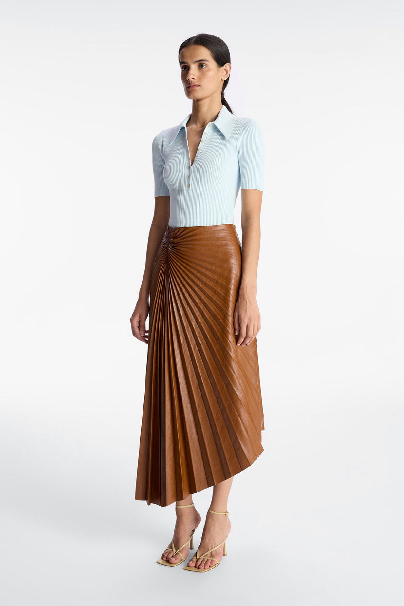 A.L.C. Tracy Vegan Leather Pleated Skirt - Cognac | Garmentory