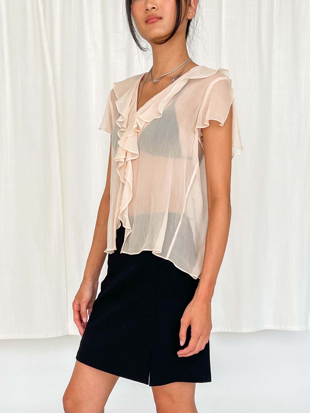 Silk Ruffle Blouse - Blush Pink | Garmentory