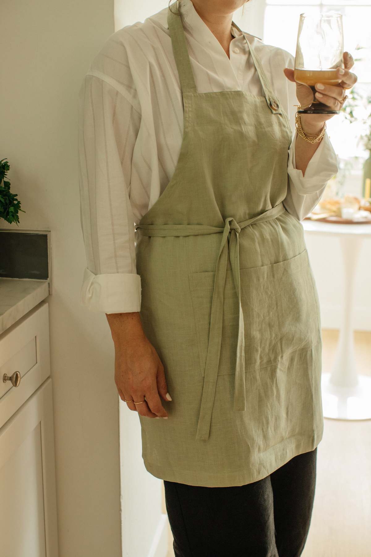 Whimsy + Row Linen Apron - Sage | Garmentory