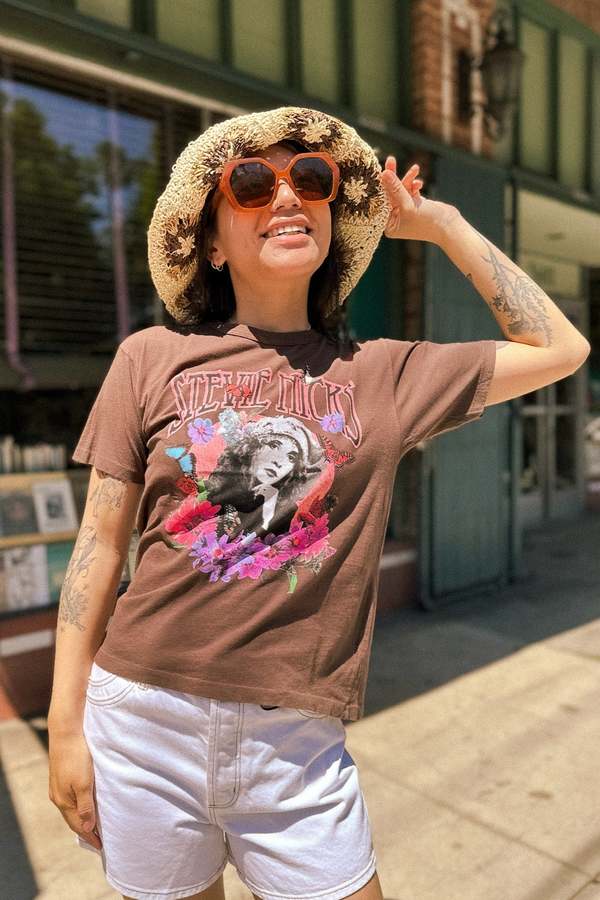 Daydreamer Stevie Nicks Flower Collage Ringer Tee - Coffee Quartz ...