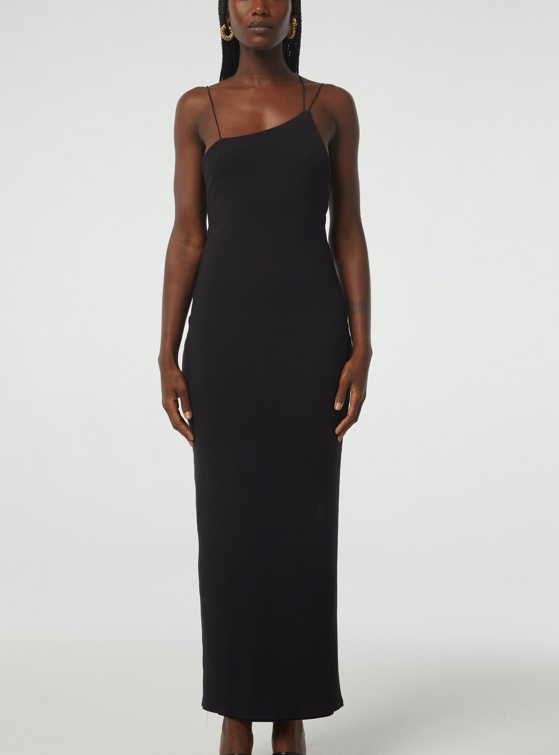 Black Asymmetrical Neckline Dress | Garmentory