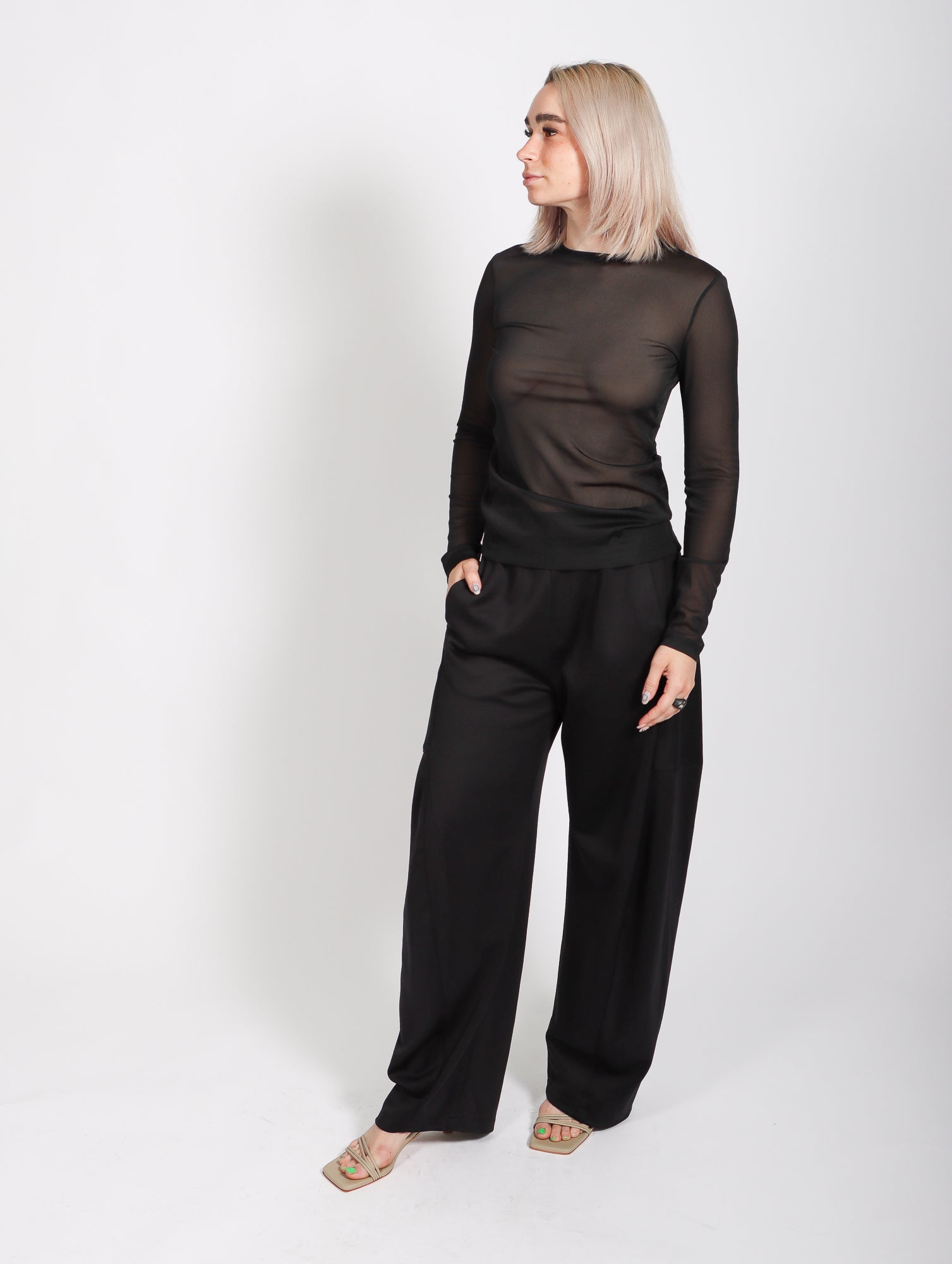 Tibi Sheer Gauze Long Sleeve Top - Black | Garmentory