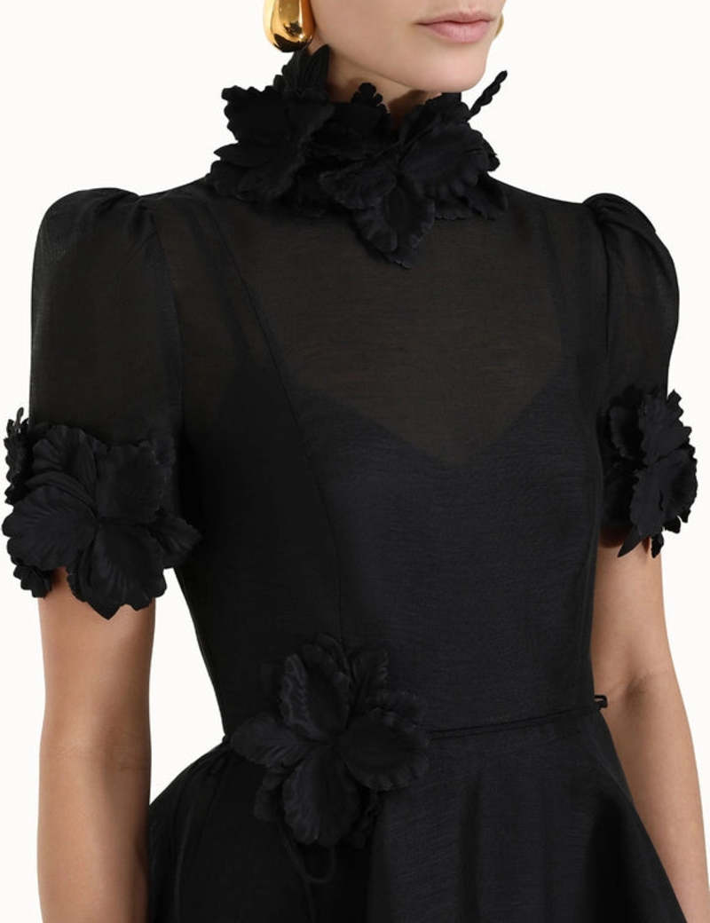 Zimmermann Luminosity Liftoff Flower Mini Dress - Black | Garmentory
