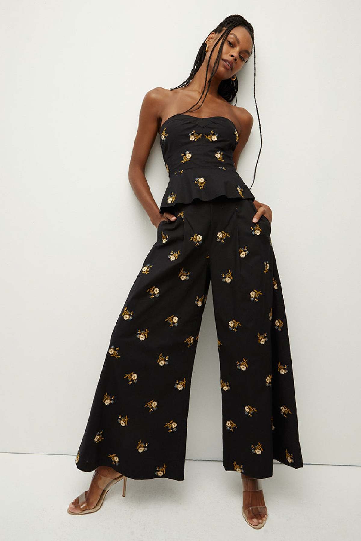 Veronica Beard Floral-Embroidered Mazum Wide Leg Pant - Black Multi ...