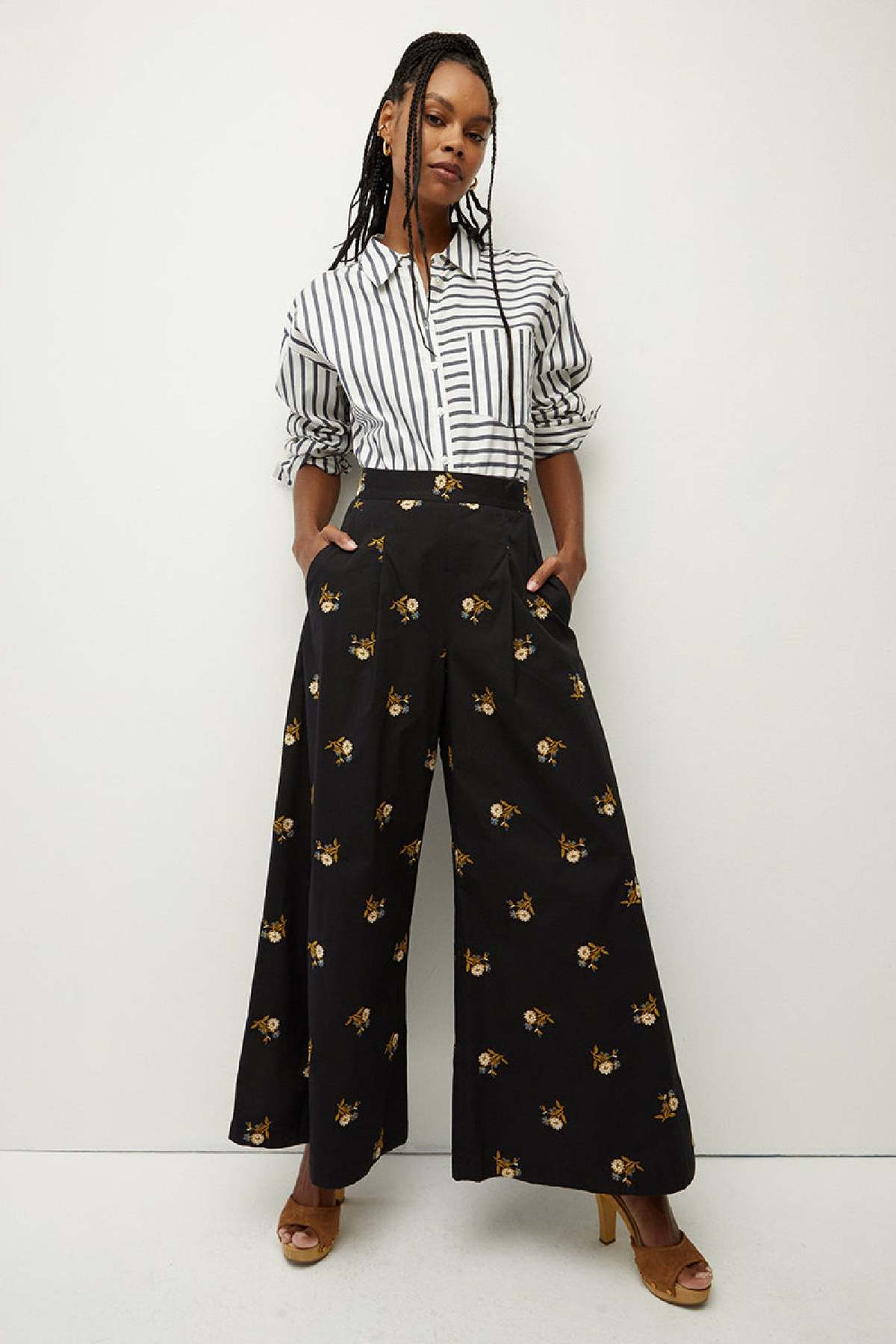 Veronica Beard Floral-Embroidered Mazum Wide Leg Pant - Black Multi ...