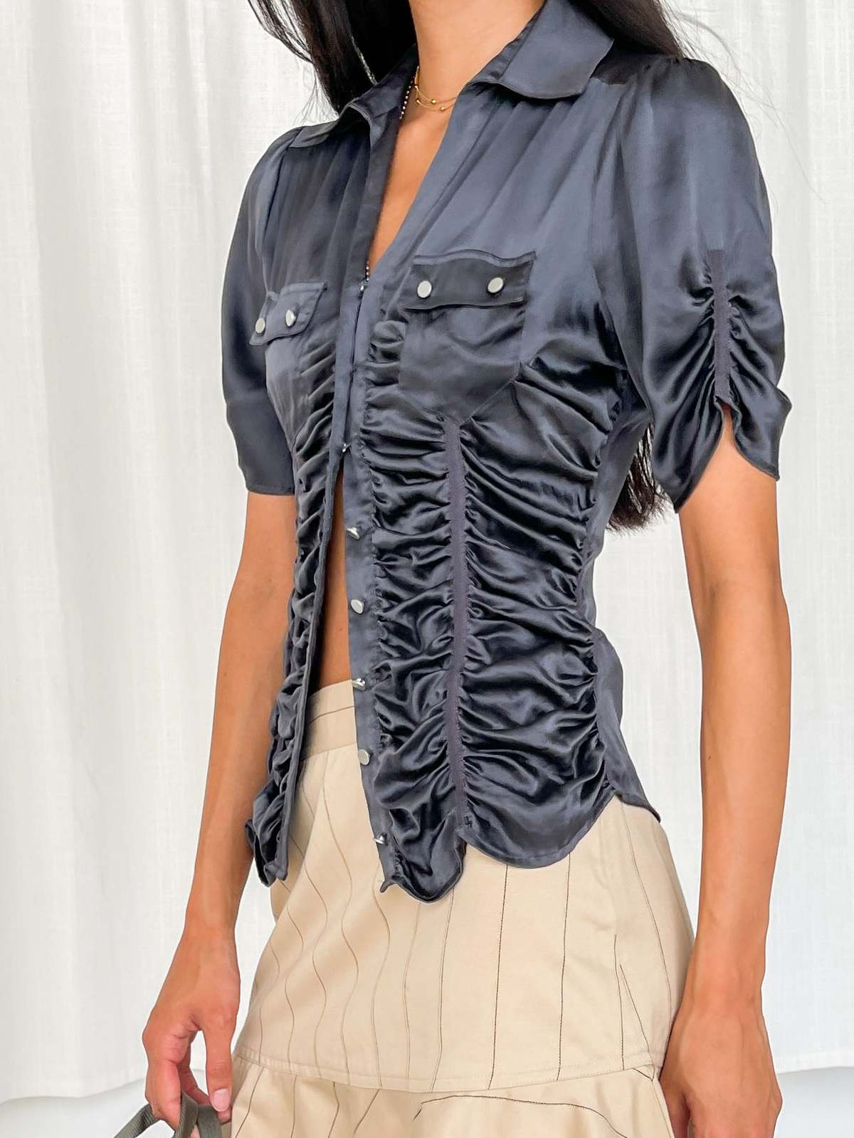 Silk Ruched Blouse - Slate | Garmentory