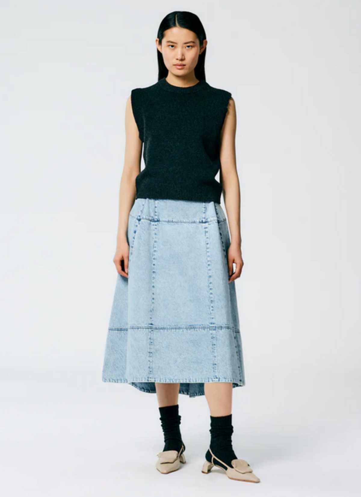 Tibi Acid Iceberg Denim Skirt - Iceberg Blue | Garmentory