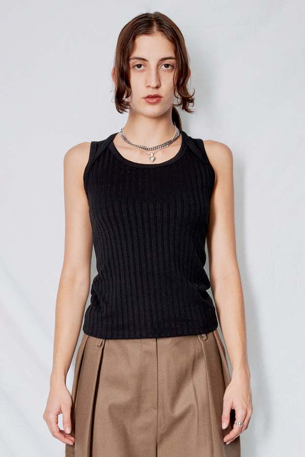 DRAE Ribbed Halter-Strap Tank - Black | Garmentory